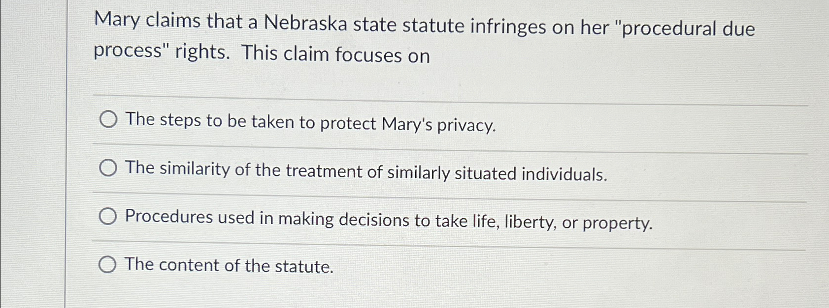 Solved Mary claims that a Nebraska state statute infringes | Chegg.com