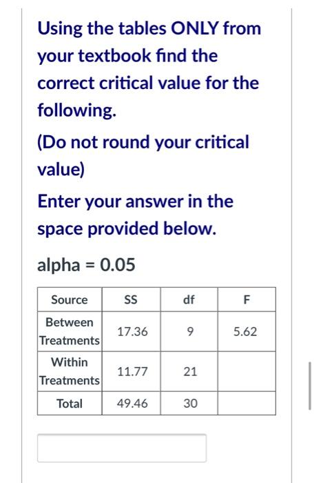 Solved Using the tables ONLY from your textbook find the | Chegg.com