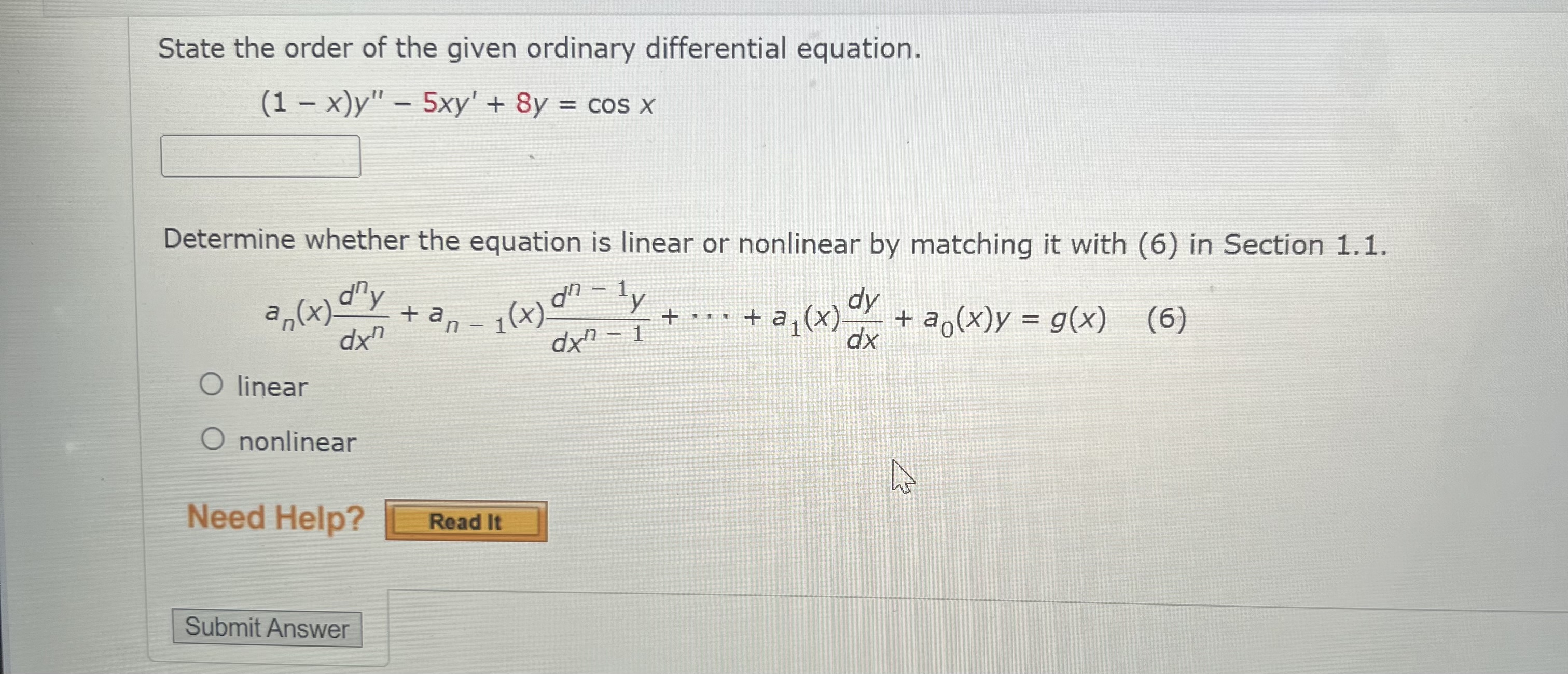 Solved State The Order Of The Given Ordinary Differential