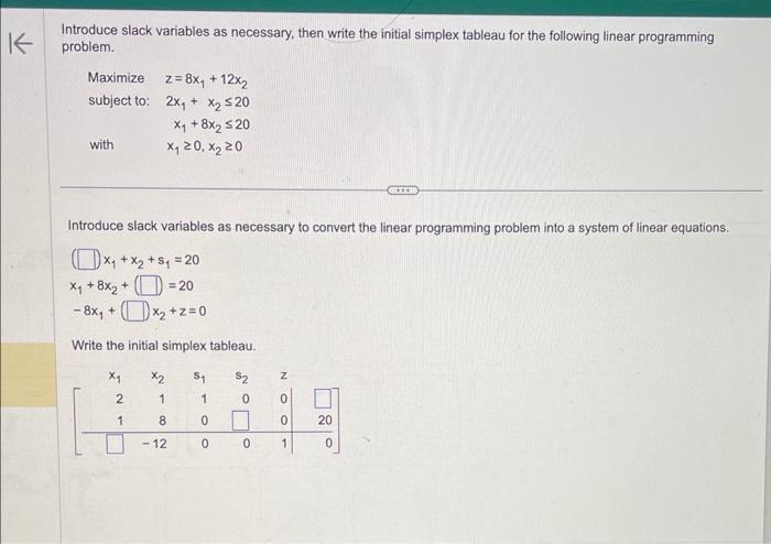 Solved Introduce slack variables as necessary, then write | Chegg.com