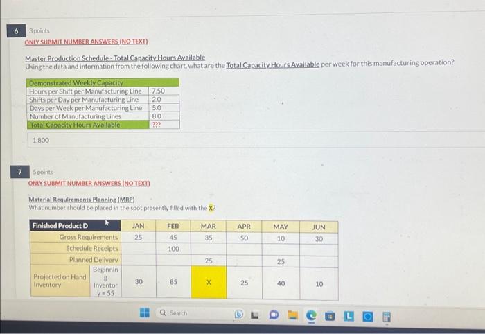 Solved 6 7 3 points ONLY SUBMIT NUMBER ANSWERS (NO TEXT) | Chegg.com