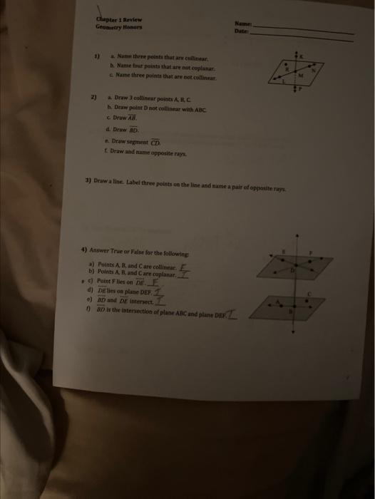 Solved Chapter 1 Review Geometry Hours Name Date 1) Name the | Chegg.com