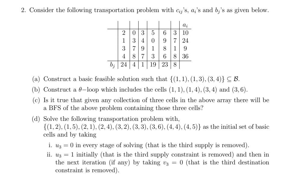 Solved Consider the following transportation problem with | Chegg.com
