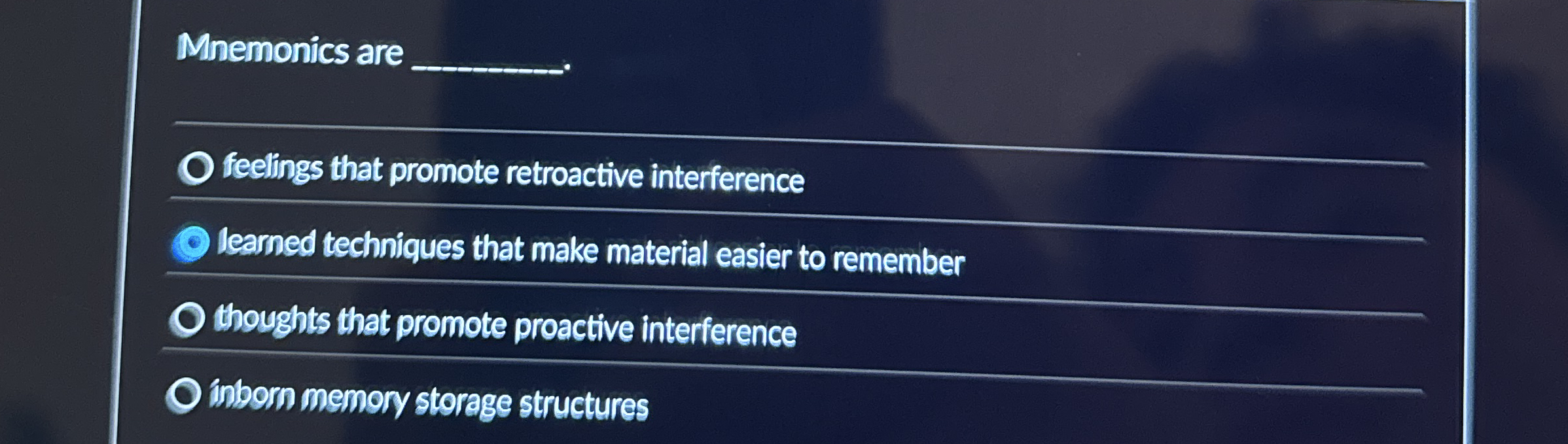 Solved Mnemonics are q,feelings that promote retroactive | Chegg.com