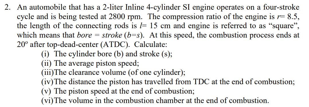 Solved 2. ﻿An automobile that has a 2-liter Inline | Chegg.com