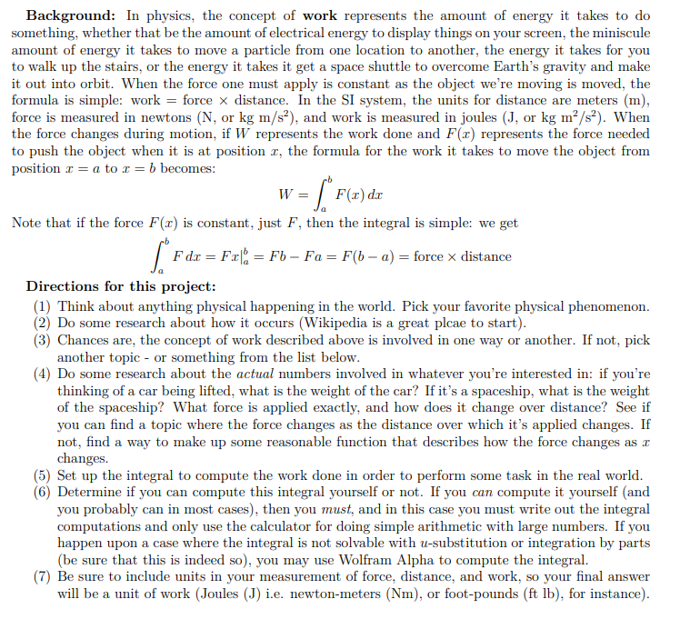 Solved Background: In physics, the concept of work | Chegg.com
