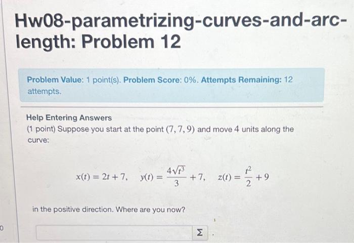 Solved Hw08-parametrizing-curves-and-arclength: Problem 12 | Chegg.com