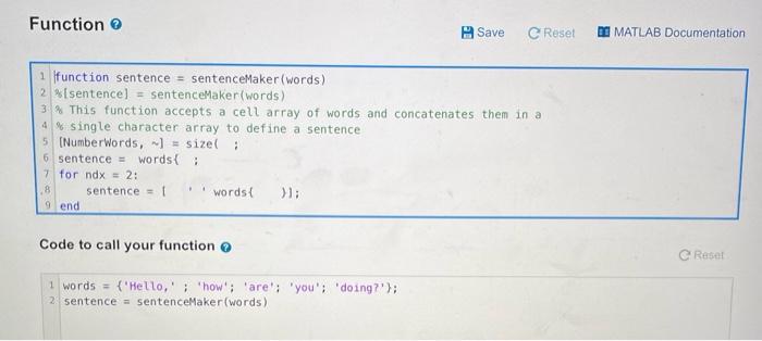 Solved Words to Sentence (working with a cell array of | Chegg.com