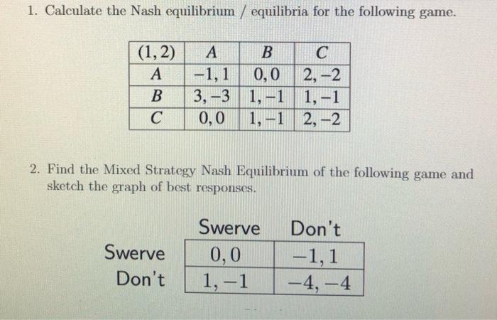Solved 1. Calculate the Nash equilibrium / equilibria for | Chegg.com