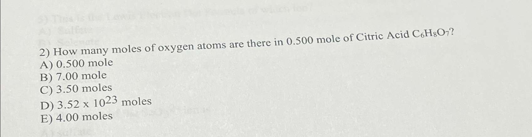 Solved How many moles of oxygen atoms are there in 0.500 | Chegg.com