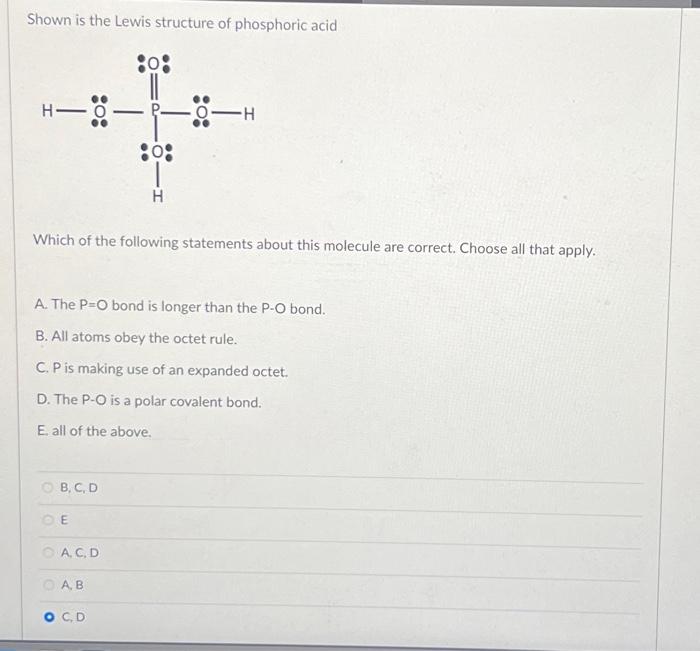 Solved Shown is the Lewis structure of phosphoric acid H- | Chegg.com