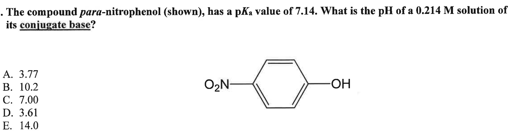 The compound para-nitrophenol (shown), ﻿has a pKa | Chegg.com