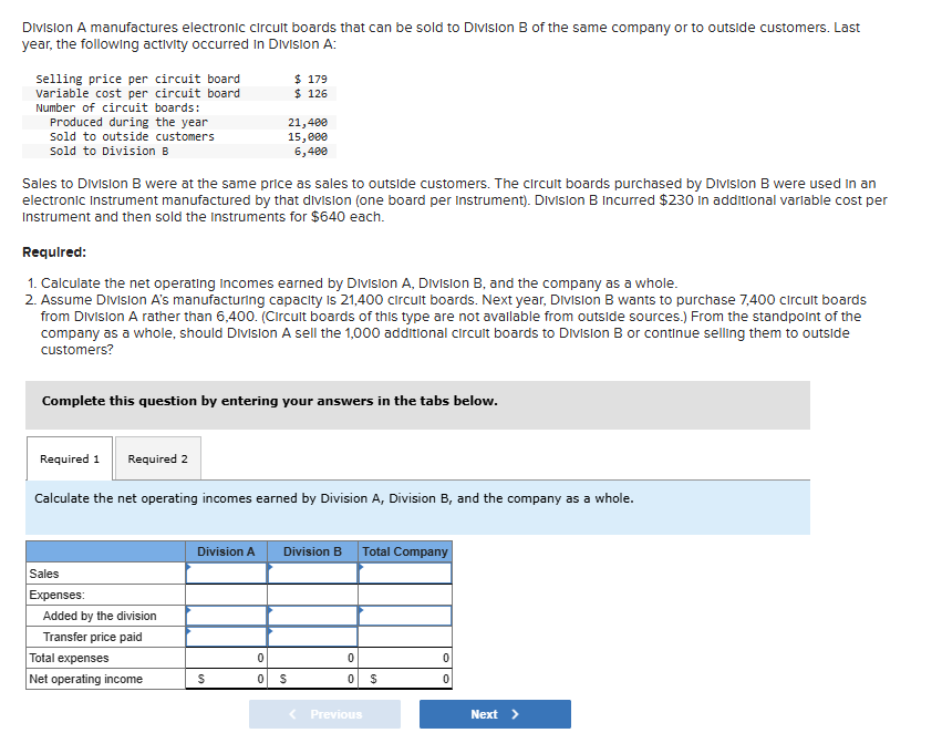 Solved Division A manufactures electronic circuit boards | Chegg.com