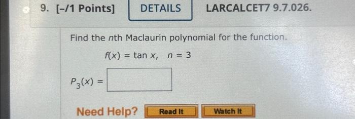 Solved Find the nth Maclaurin polynomial for the function. | Chegg.com