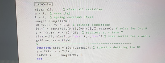 Solved LABO5exl.mn clear all; % clear all variables m = 1; % | Chegg.com