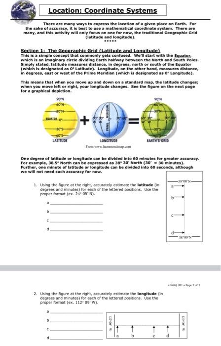 Solved Location: Coordinate Systems There are many ways to | Chegg.com