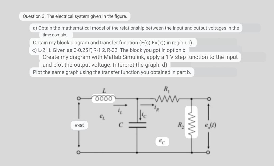 Question 3. The electrical system given in the | Chegg.com