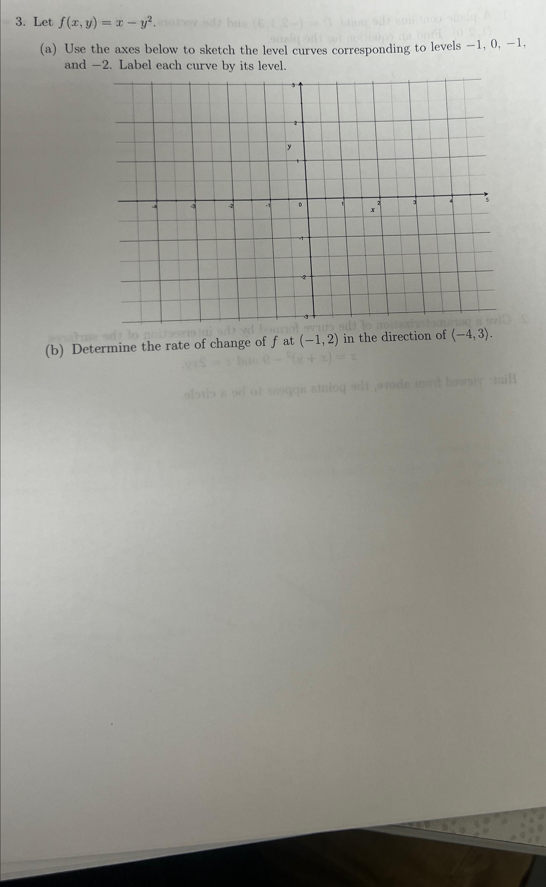 Solved Let f(x,y)=x-y2.(a) ﻿Use the axes below to sketch the | Chegg.com