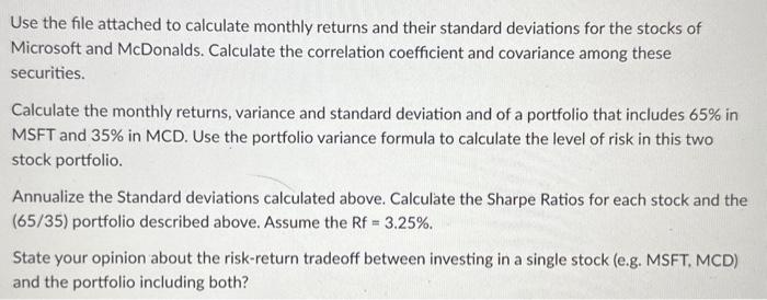 Solved Use the file attached to calculate monthly returns | Chegg.com