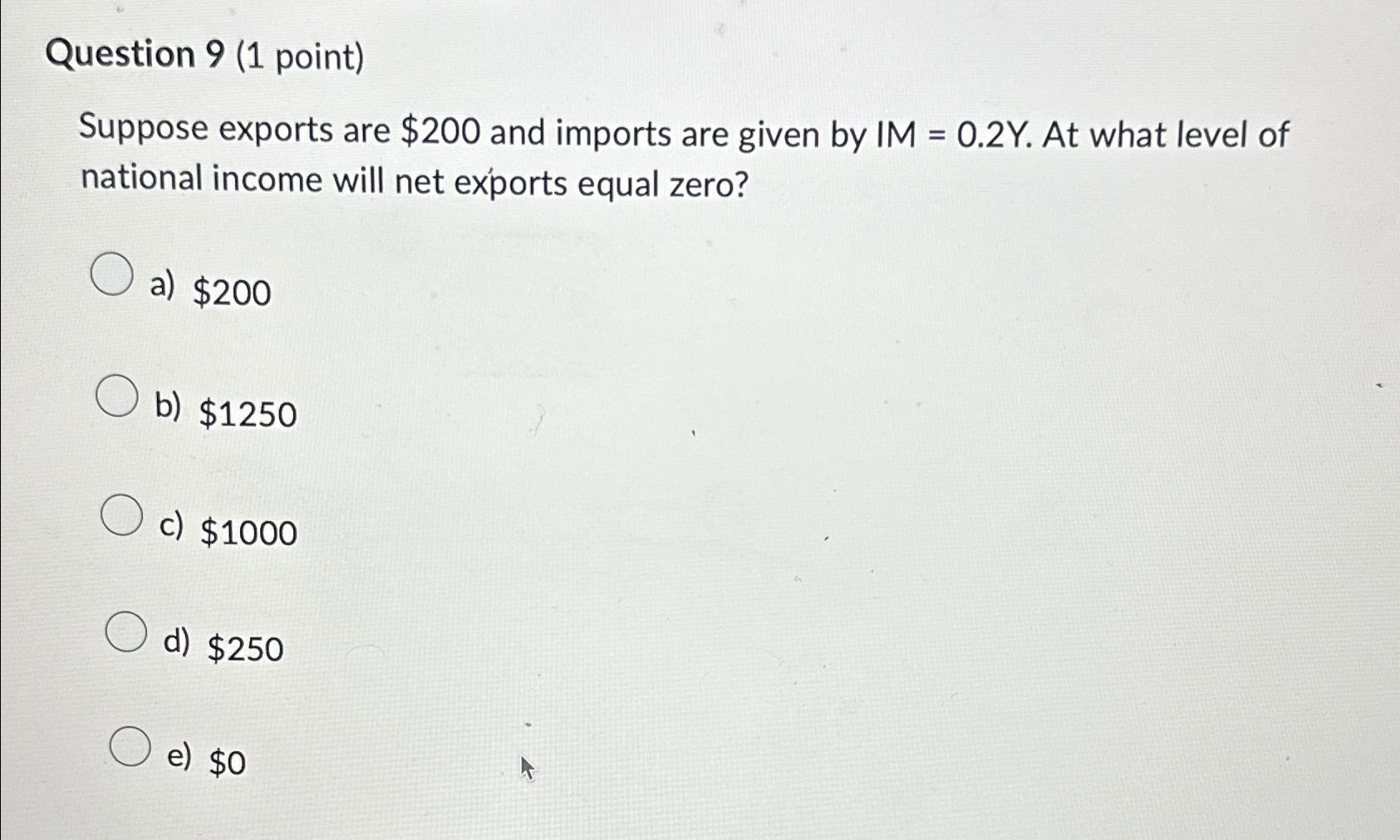 Solved Question 9 (1 ﻿point)Suppose exports are $200 ﻿and | Chegg.com