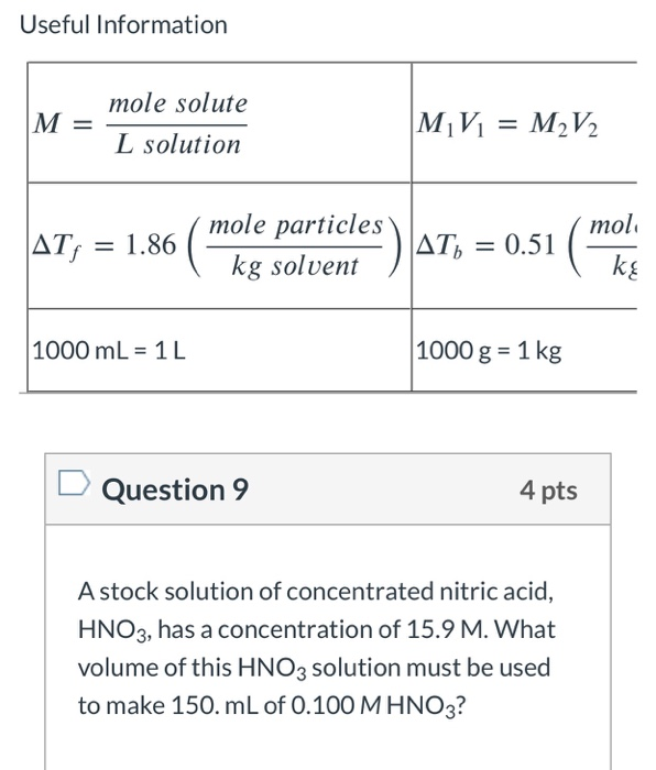 Solved mole solute M = MV = M2V2 L solution mole particles | Chegg.com