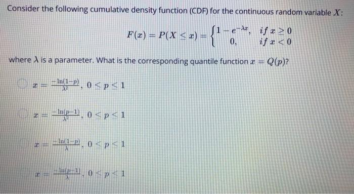 Solved Consider the following cumulative density function | Chegg.com