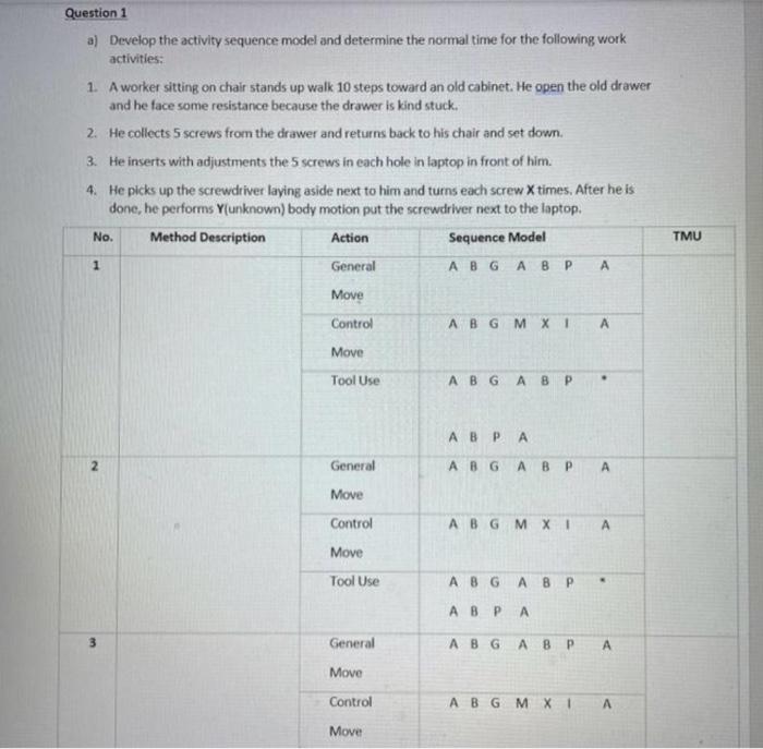 Solved Question 1 a) Develop the activity sequence model and | Chegg.com
