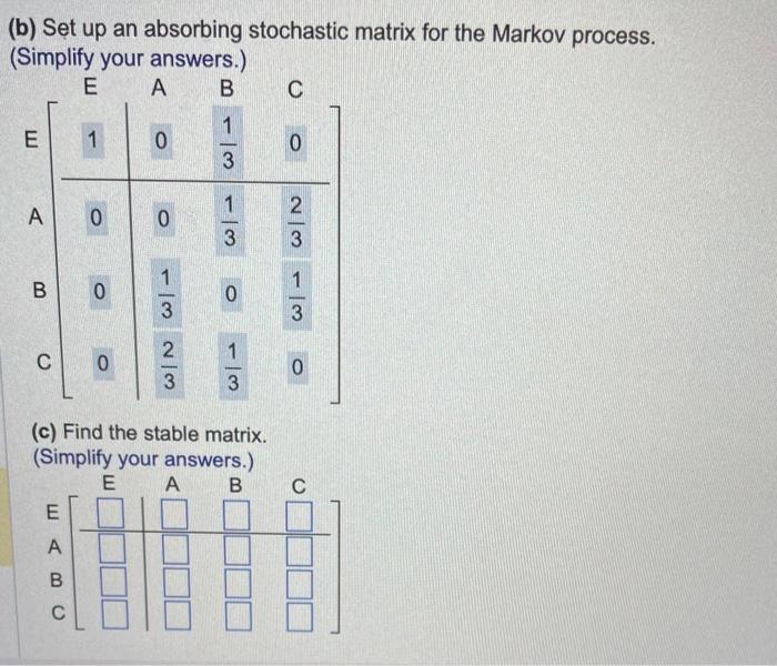 Solved B Set Up An Absorbing Stochastic Matrix For The