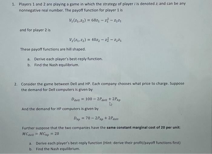 Solved Players 1 and 2 are playing a game in which the | Chegg.com