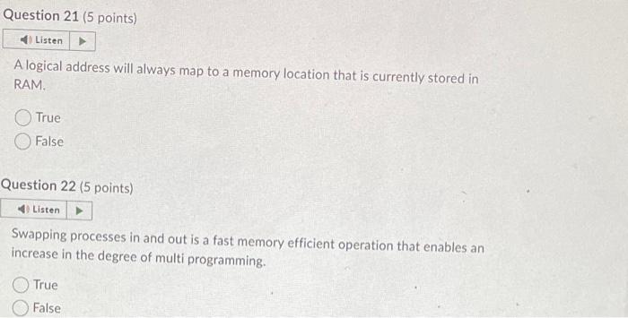 Solved A logical address will always map to a memory | Chegg.com