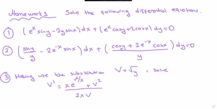 Solved Homeworks Sole the following differential equations. | Chegg.com