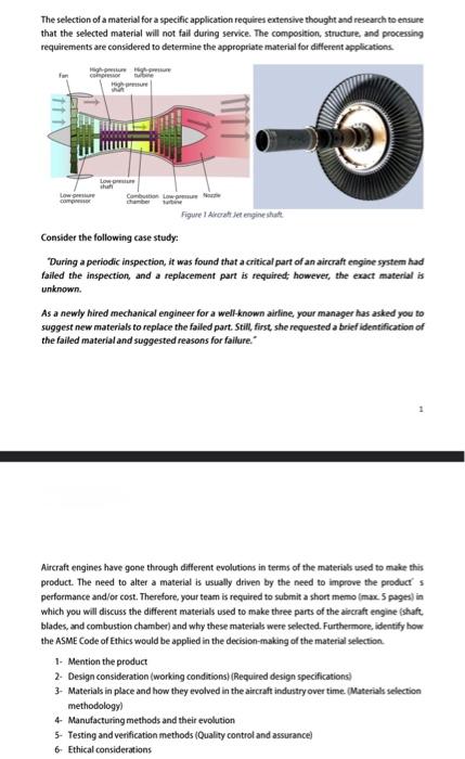 The selection of a material for a specific | Chegg.com