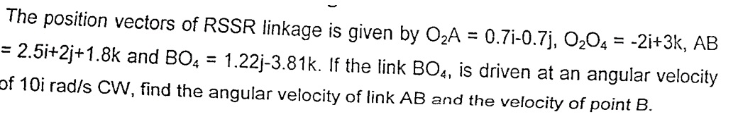 The position vectors of RSSR linkage is given by O2A | Chegg.com