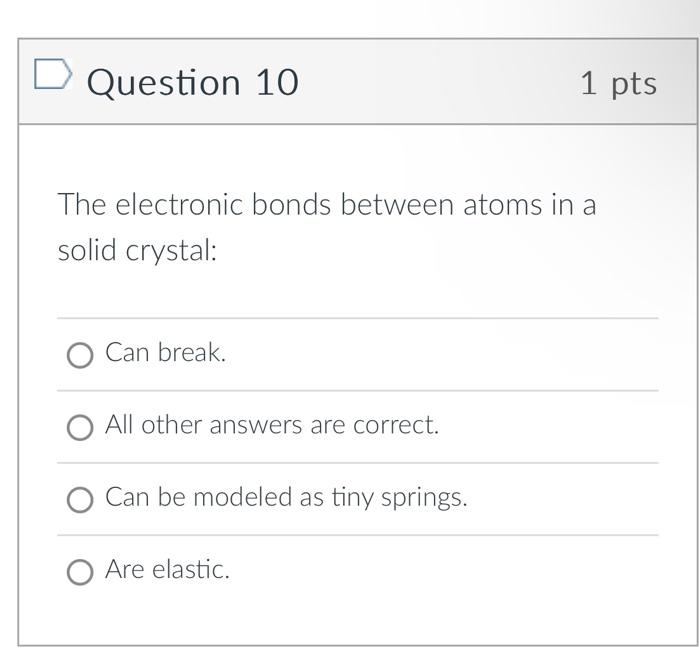 Solved Question 10 1 pts The electronic bonds between atoms | Chegg.com