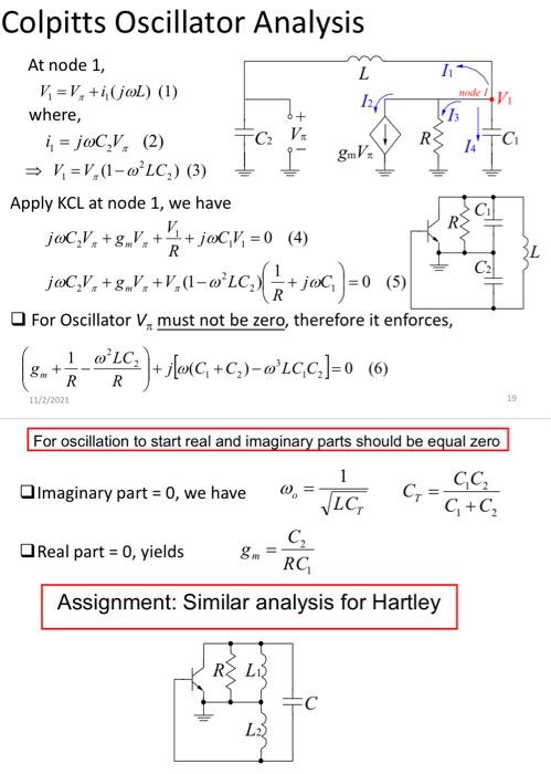 Solved node V CV С. Colpitts Oscillator Analysis At node 1, | Chegg.com