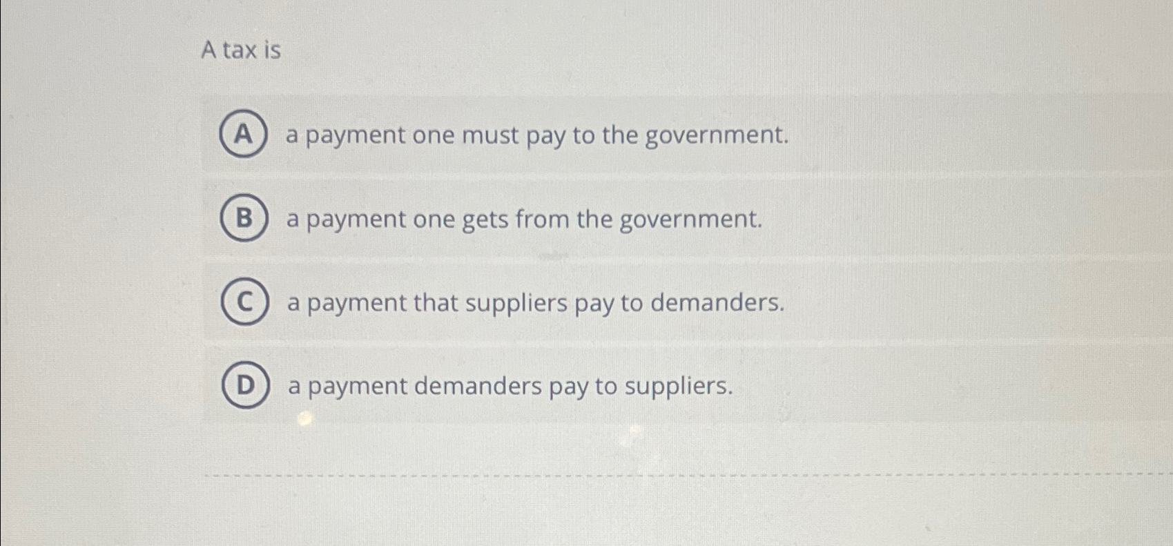 A tax isa payment one must pay to the government.a | Chegg.com