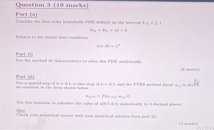 Solved Consider the first order hyperbolic PDE defined on | Chegg.com