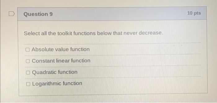Solved Question 9 10 pts Select all the toolkit functions | Chegg.com