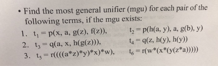 Find the most general unifier (mgu) for each pair | Chegg.com