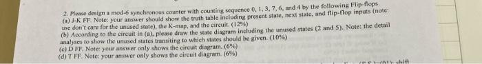 Solved 2. Please design a mod-6 synchronous counter with | Chegg.com