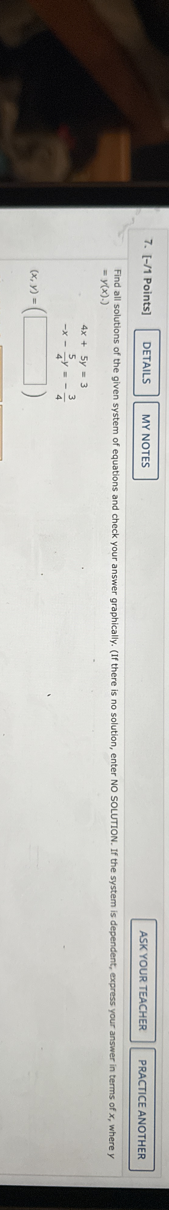 Solved [-/1 ﻿Points]Find all solutions of the given system | Chegg.com