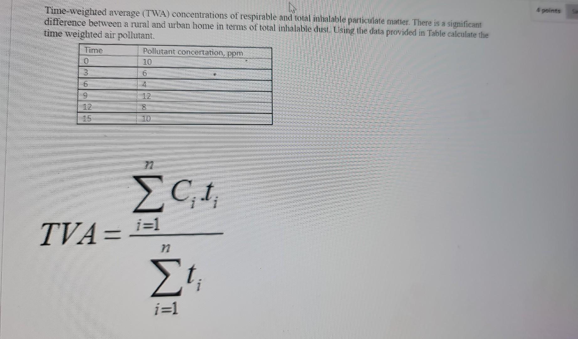 Solved Time-weighted average (TWA) concentrations of | Chegg.com