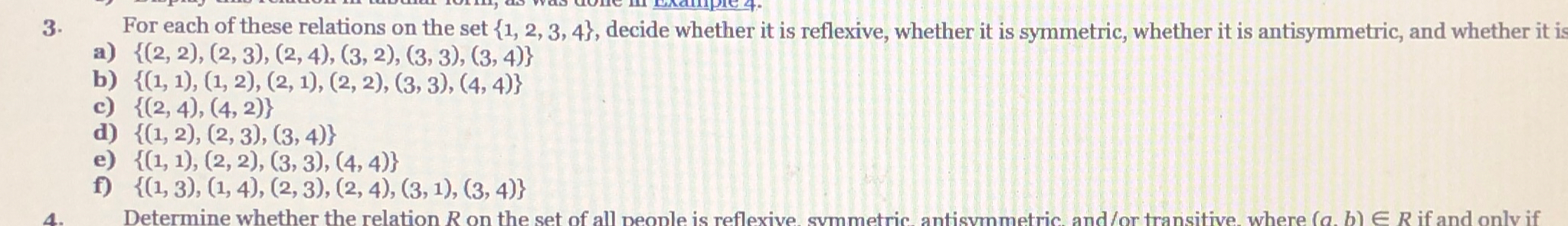 Solved For each of these relations on the set {1,2,3,4}, | Chegg.com