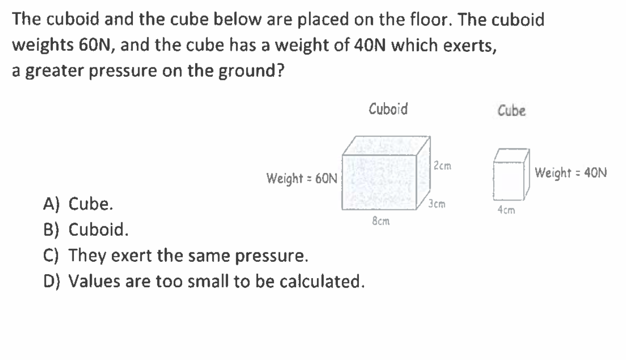 Solved The cuboid and the cube below are placed on the | Chegg.com