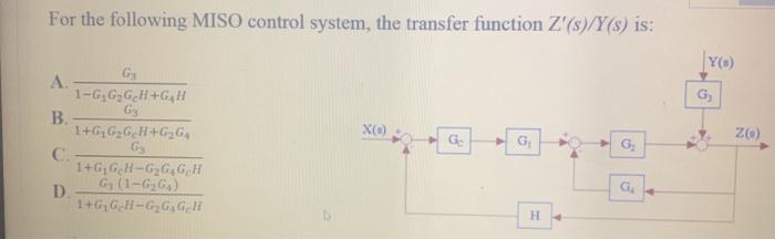 Solved For the following MISO control system, the transfer | Chegg.com