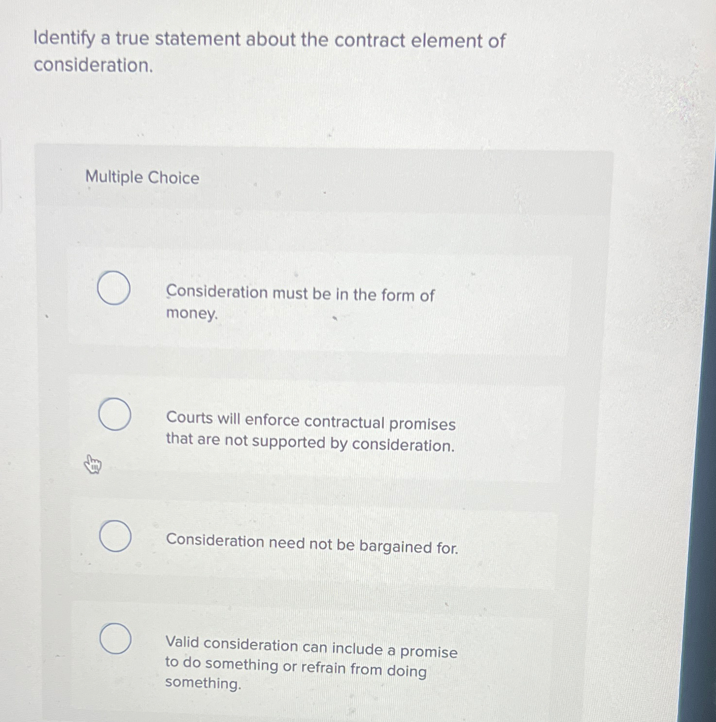 Solved Identify a true statement about the contract element | Chegg.com