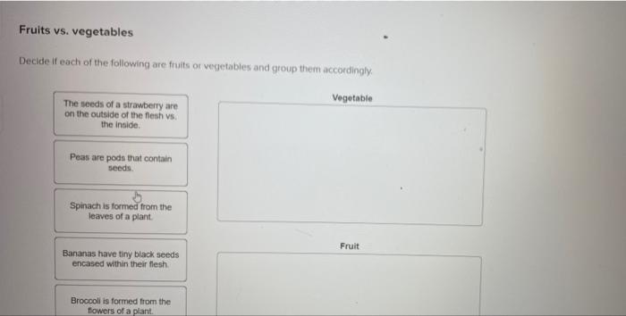 Solved Fruits vs. vegetables Decide if each of the following | Chegg.com