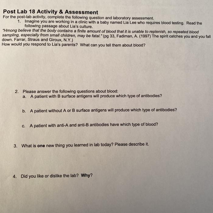 Solved Post Lab 18 Activity & Assessment For the post-lab | Chegg.com