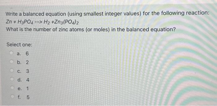 Solved Write a balanced equation (using smallest integer | Chegg.com