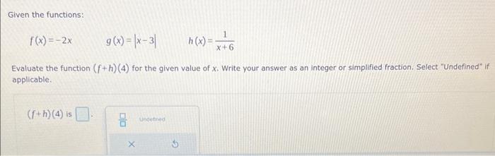 Solved Given the functions: f(x)=−2xg(x)=∣x−3∣h(x)=x+61 | Chegg.com